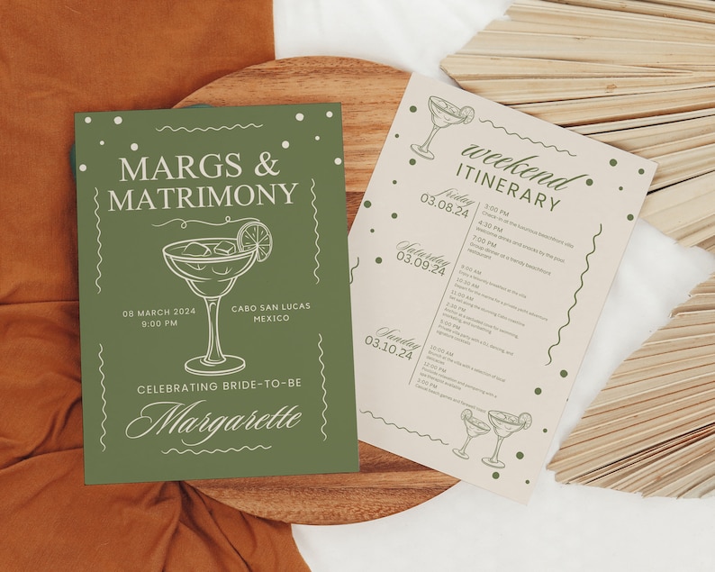 Margs and Matrimony Bachelorette Invitation Template With Itinerary ...