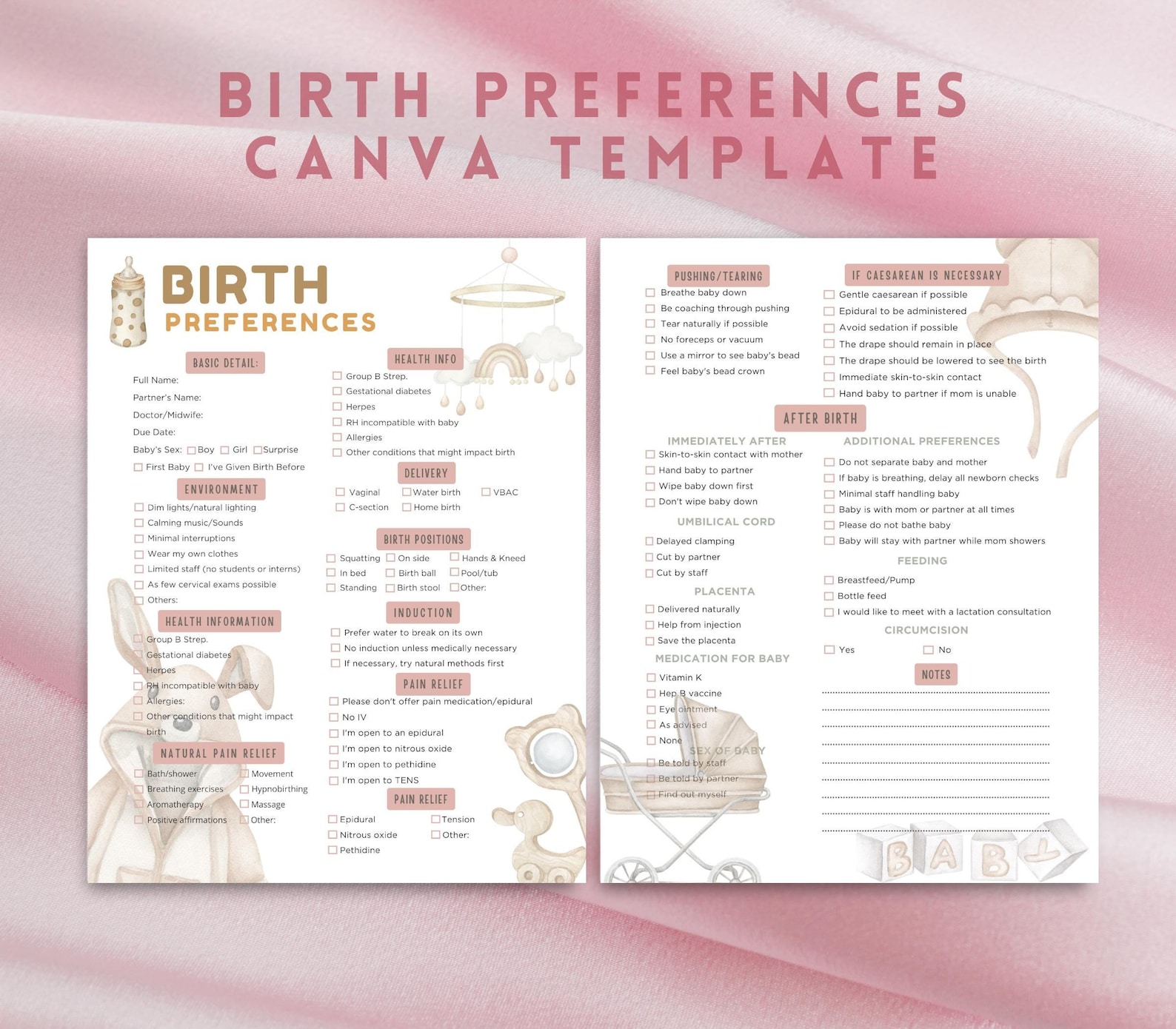 Birth Plan Template, Printable Birth Preferences, Visual Birthing Plan ...
