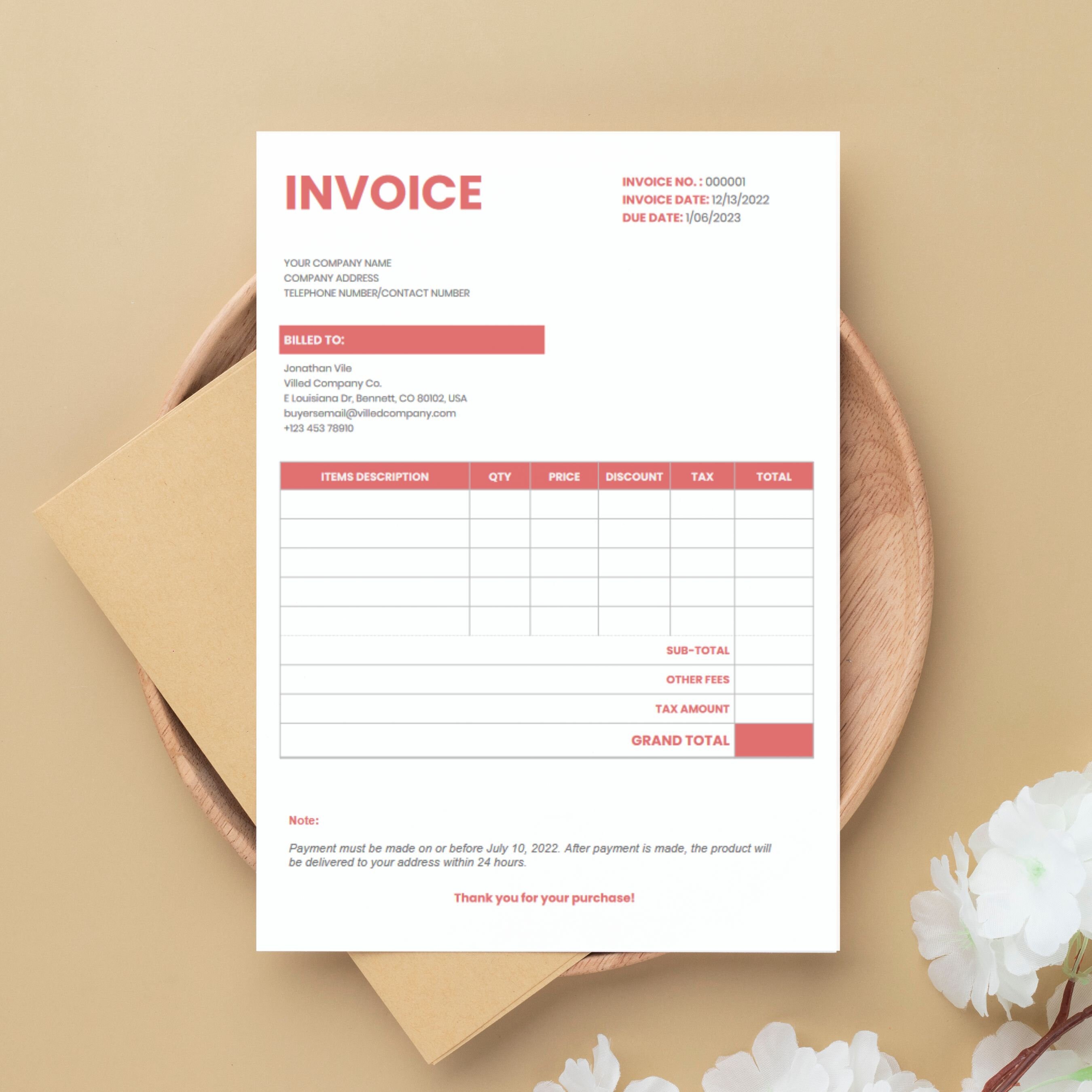 Invoice Template Google Docs Printable Editable Invoice Template Custom ...