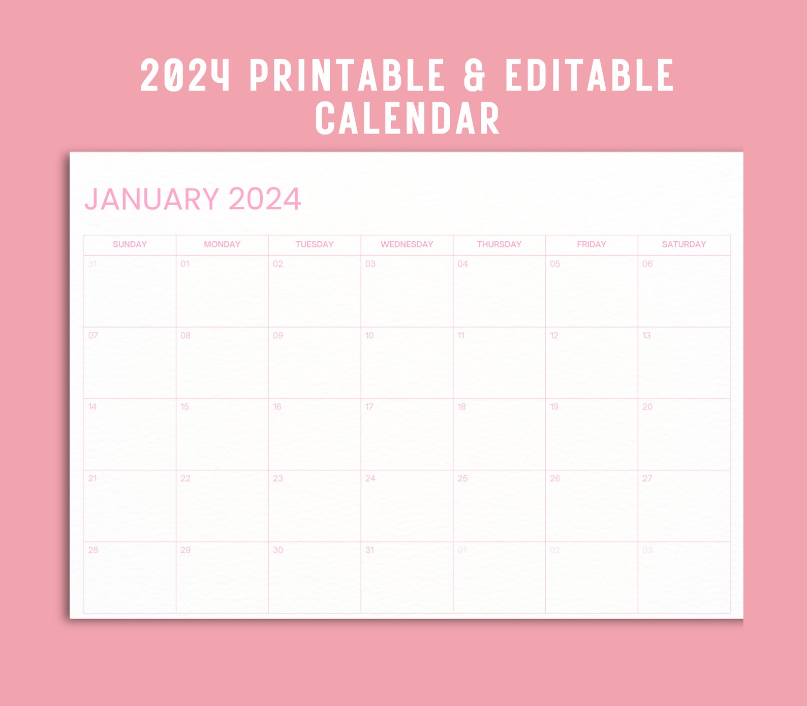 2024 Monthly Calendar Printable Pink Minimalist 12 Month Calendar ...