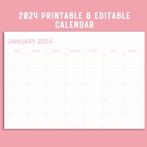2024 Monthly Calendar Printable Pink Minimalist 12 Month Calendar ...