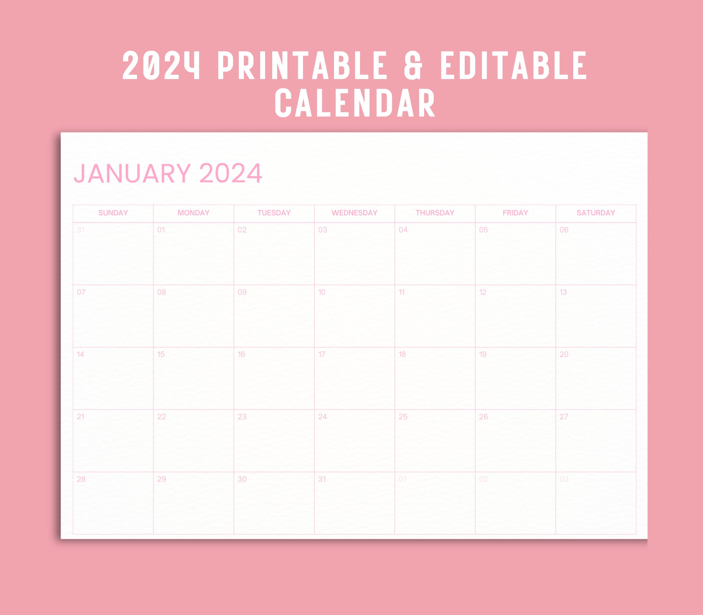 2024 Monthly Calendar Printable Pink Minimalist 12 Month Calendar ...