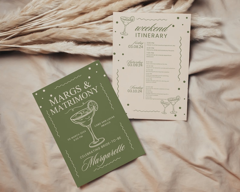 Margs and Matrimony Bachelorette Invitation Template With Itinerary ...