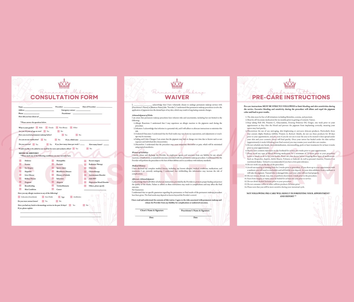 Permanent Makeup Forms Editable PMU Consent Form Template Printable ...
