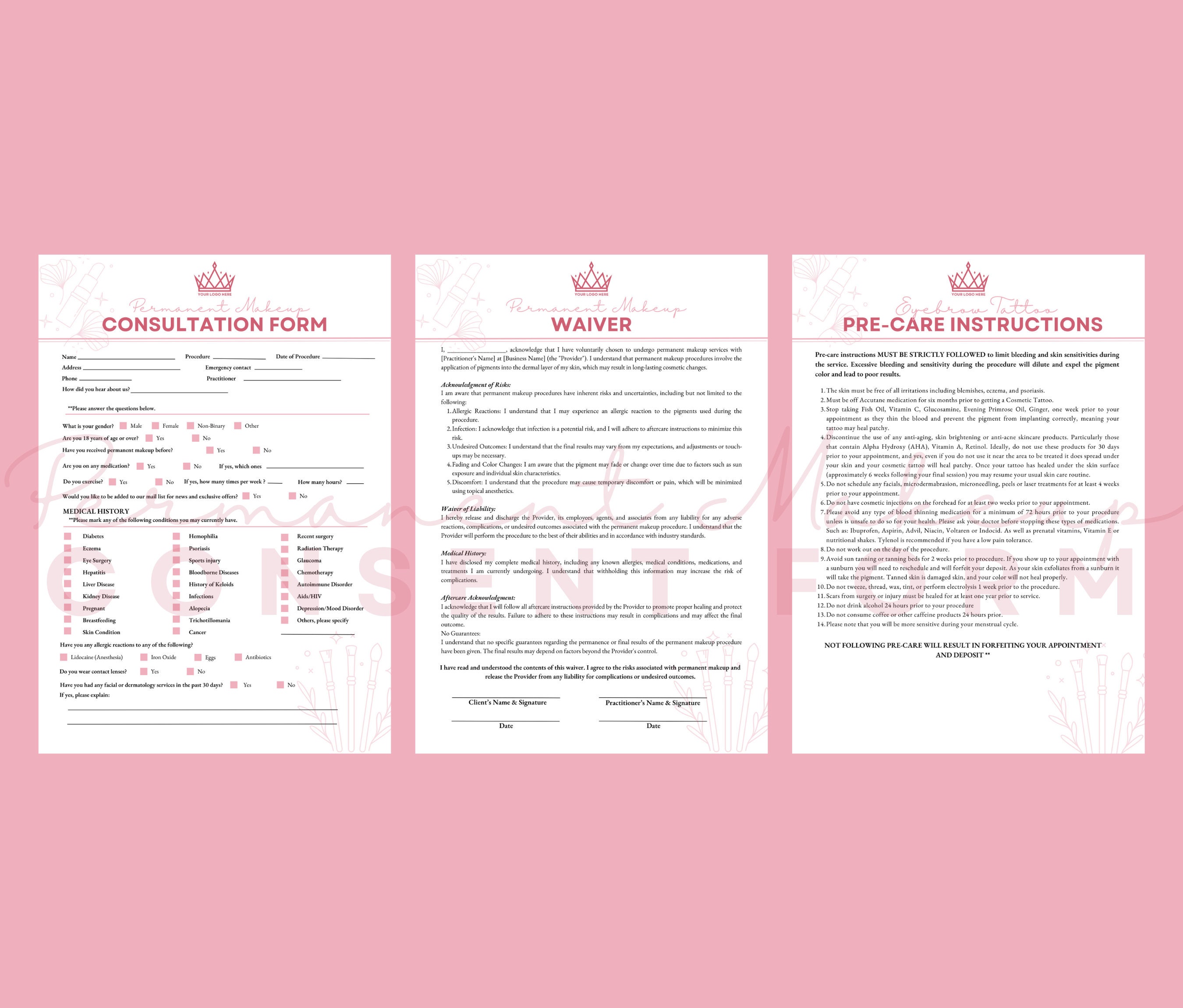 Permanent Makeup Forms Editable PMU Consent Form Template Printable ...
