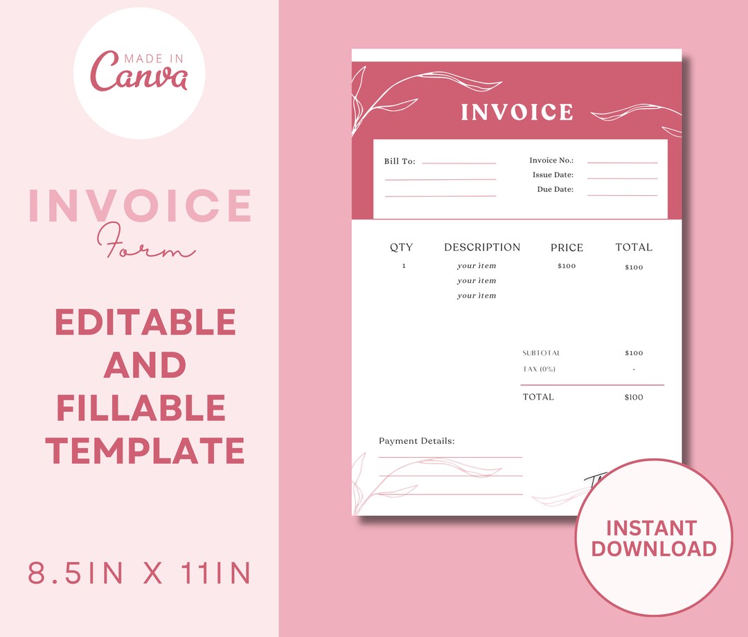 Editable Simple Invoice Canva Template for Business Owners Minimalist ...