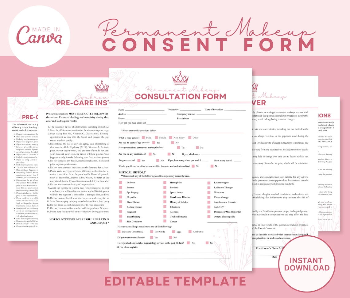 Permanent Makeup Forms Editable PMU Consent Form Template Printable ...