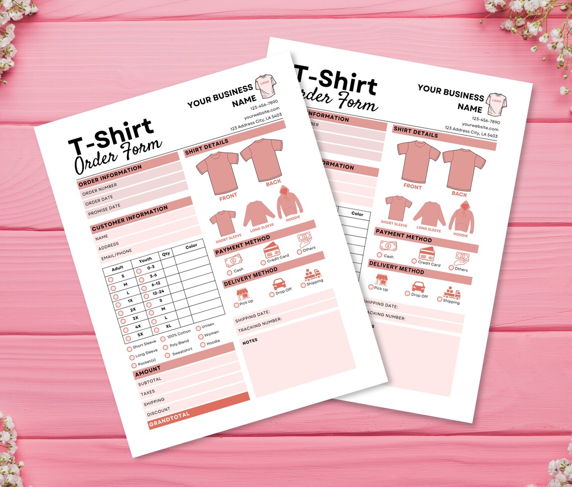 Editable T-shirt Order Form Template Custom T Shirt Order Form, Craft ...