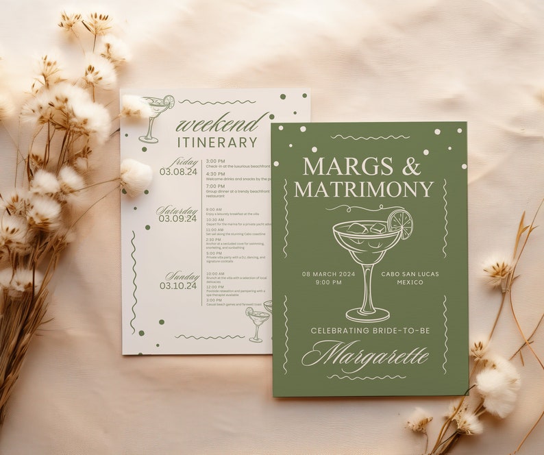 Margs and Matrimony Bachelorette Invitation Template With Itinerary ...