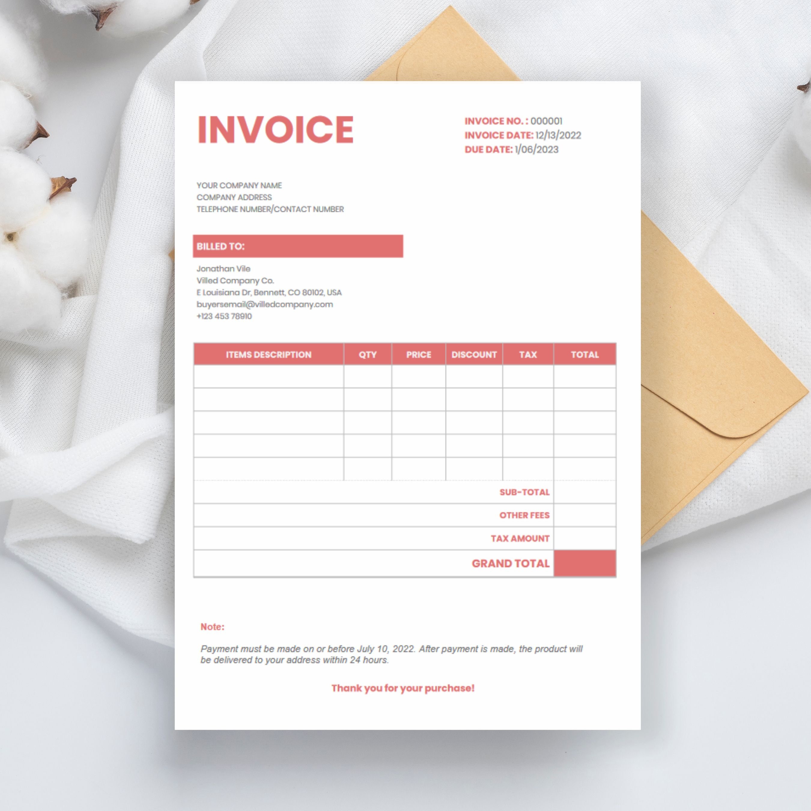 Invoice Template Google Docs Printable Editable Invoice Template Custom ...