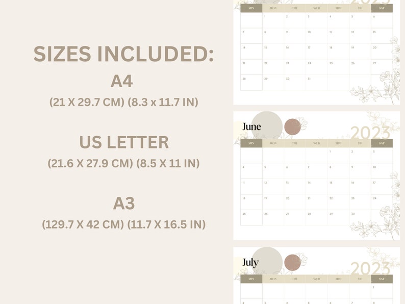 2023 Printable Calendar Landscape, Minimalist Monthly Calendar 2023 ...