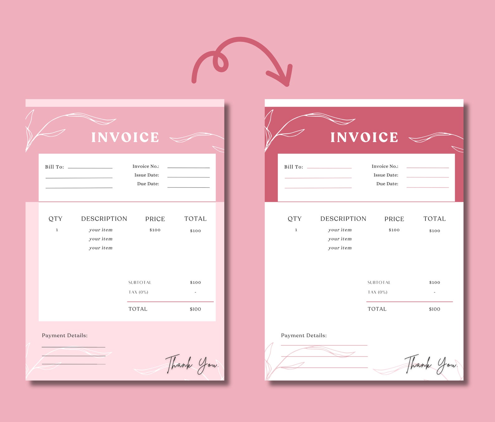 Editable Simple Invoice Canva Template for Business Owners Minimalist ...