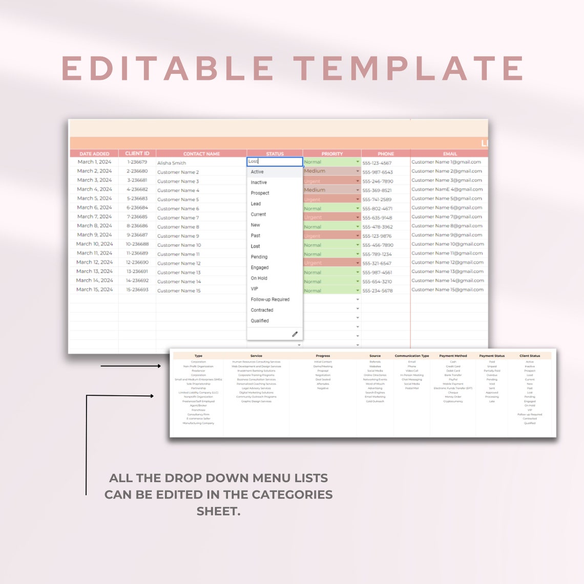 Client Tracker Google Sheets, Client Management Template, Editable ...
