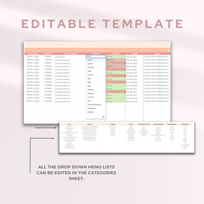 Client Tracker Google Sheets, Client Management Template, Editable ...