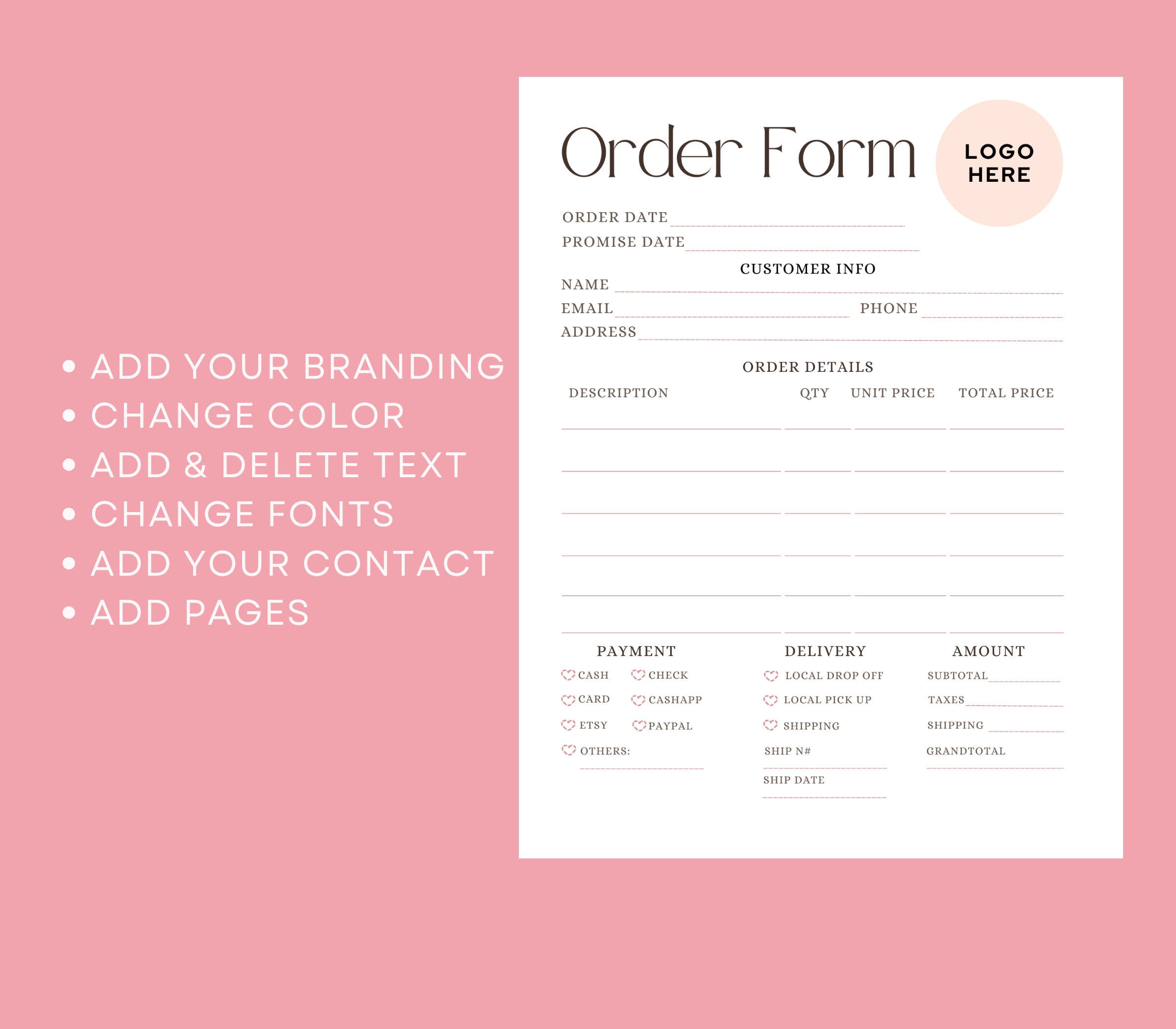 Order Form Template - Editable Shirt Order - Custom Canva Template ...