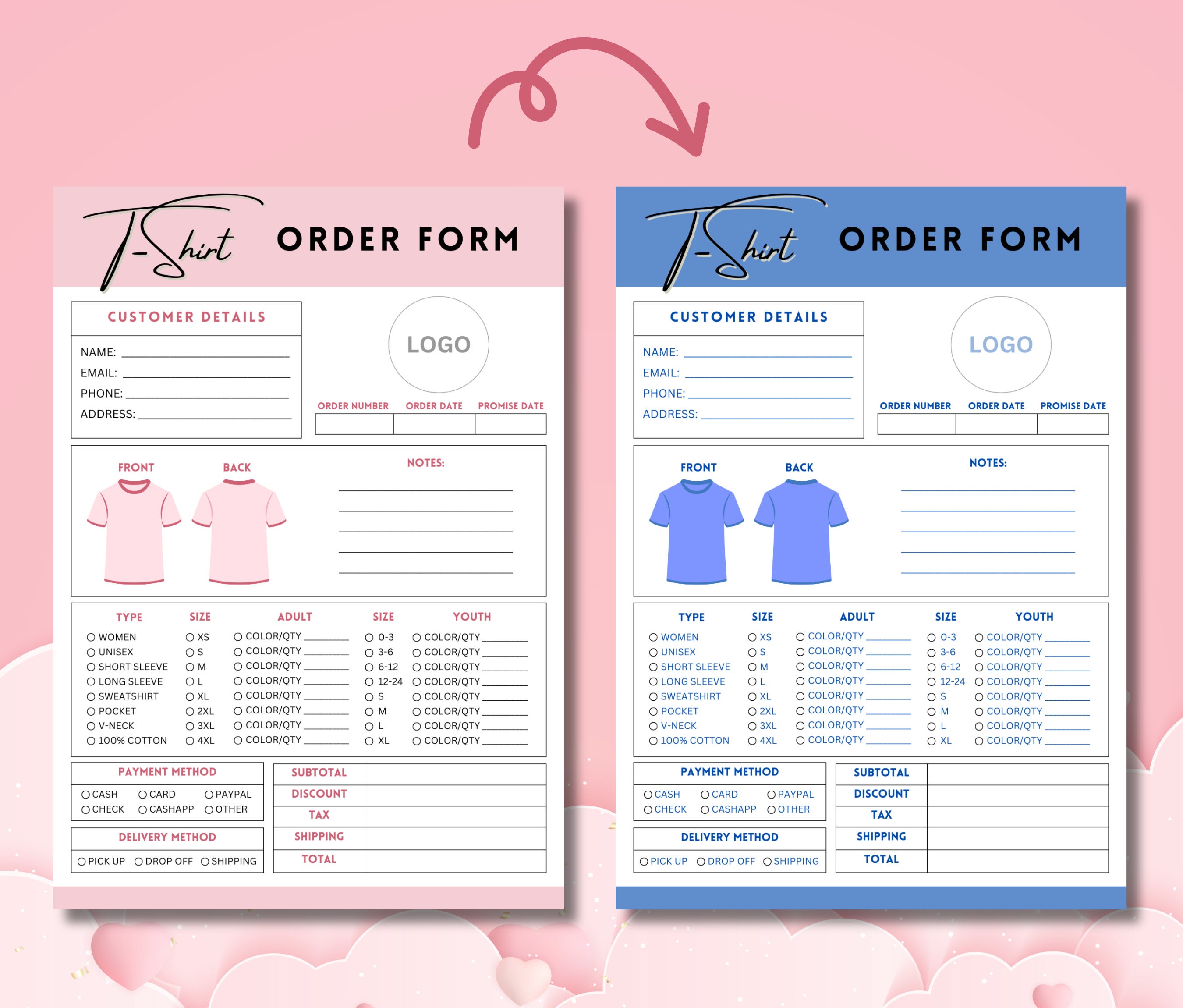 Tshirt Order Form Template - Editable Shirt Order - Custom Canva ...