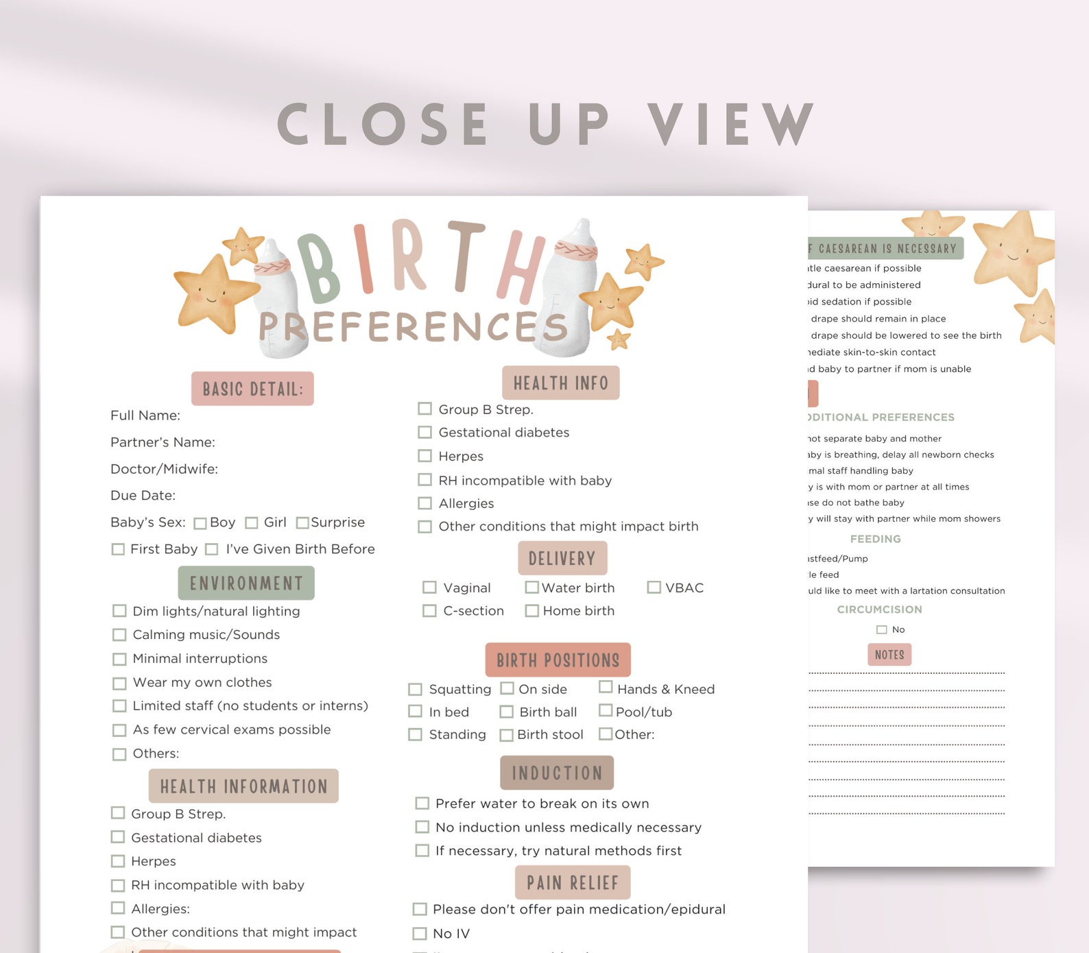 Birth Plan Template, Printable Birth Preferences, Visual Birthing Plan ...