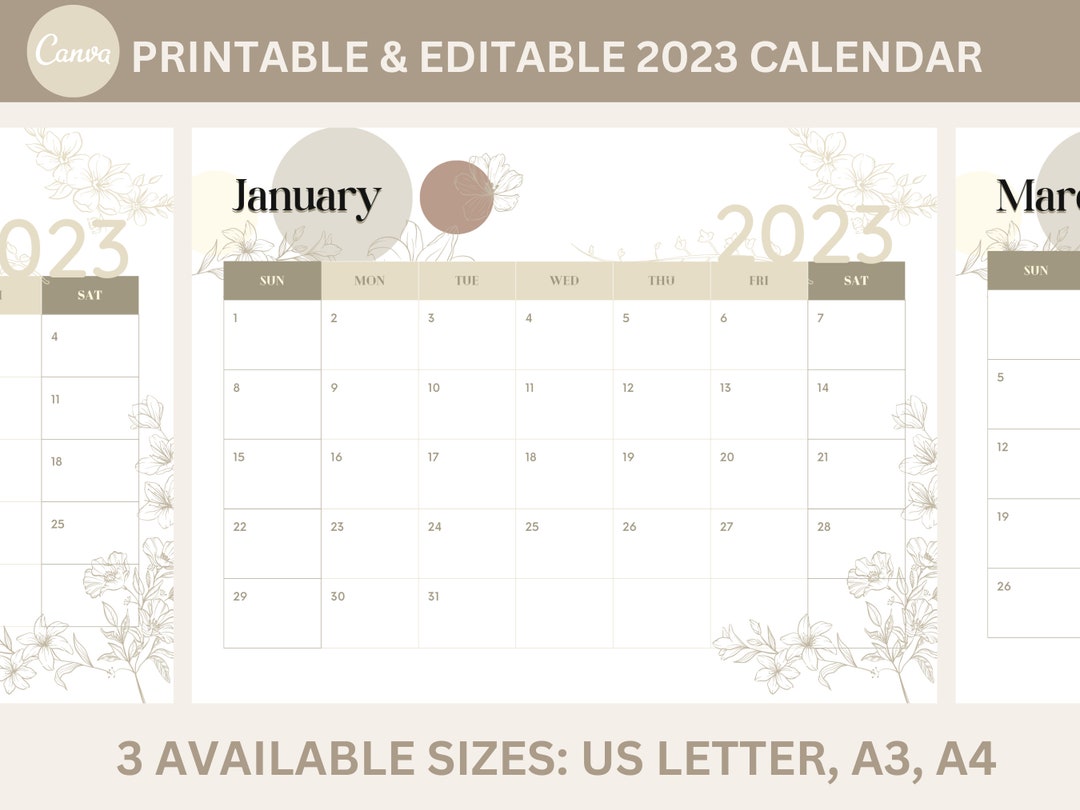 2023 Printable Calendar Landscape, Minimalist Monthly Calendar 2023 ...