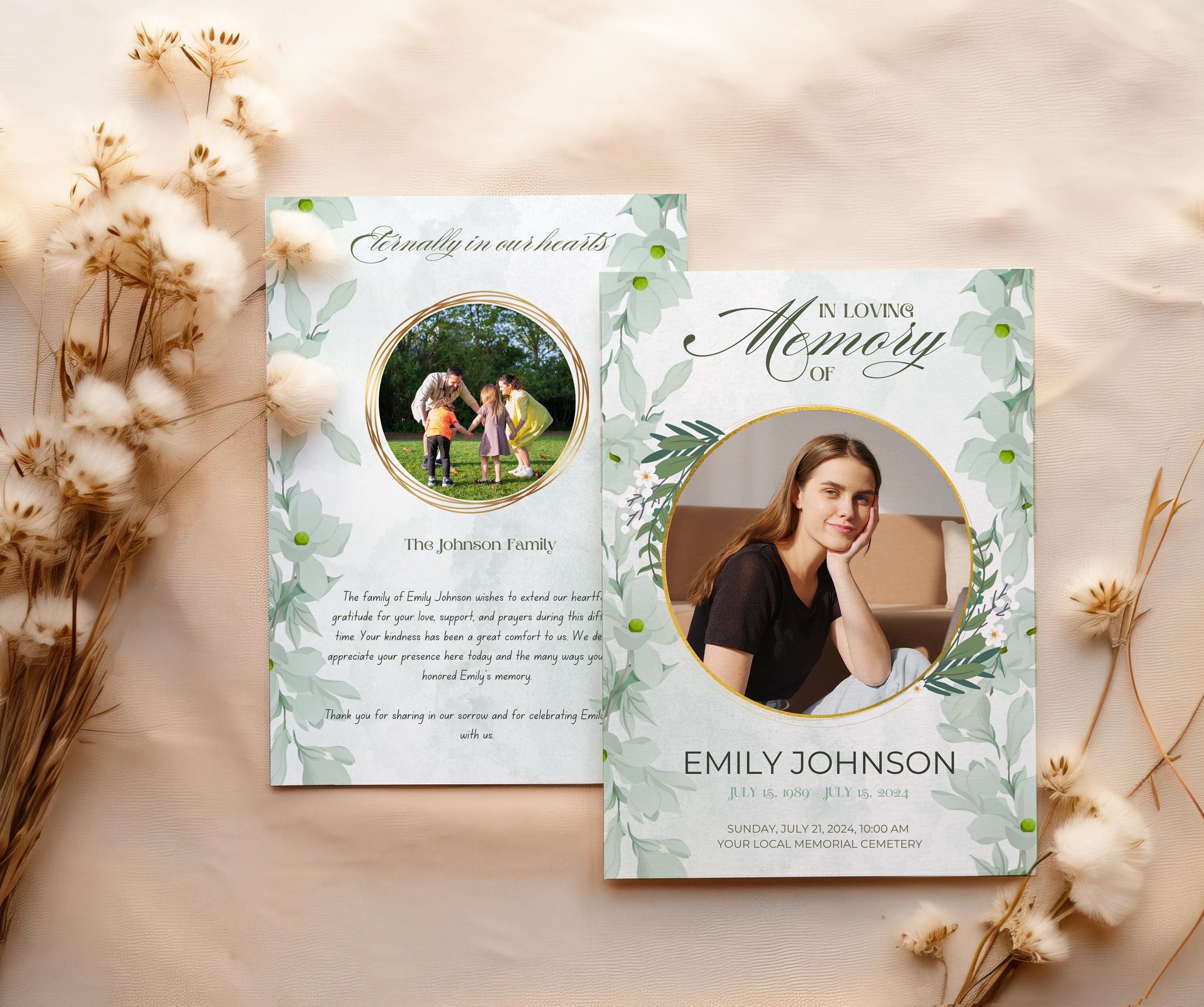 Funeral Program Template 8 Pages Obituary Template Greenery Memorial ...