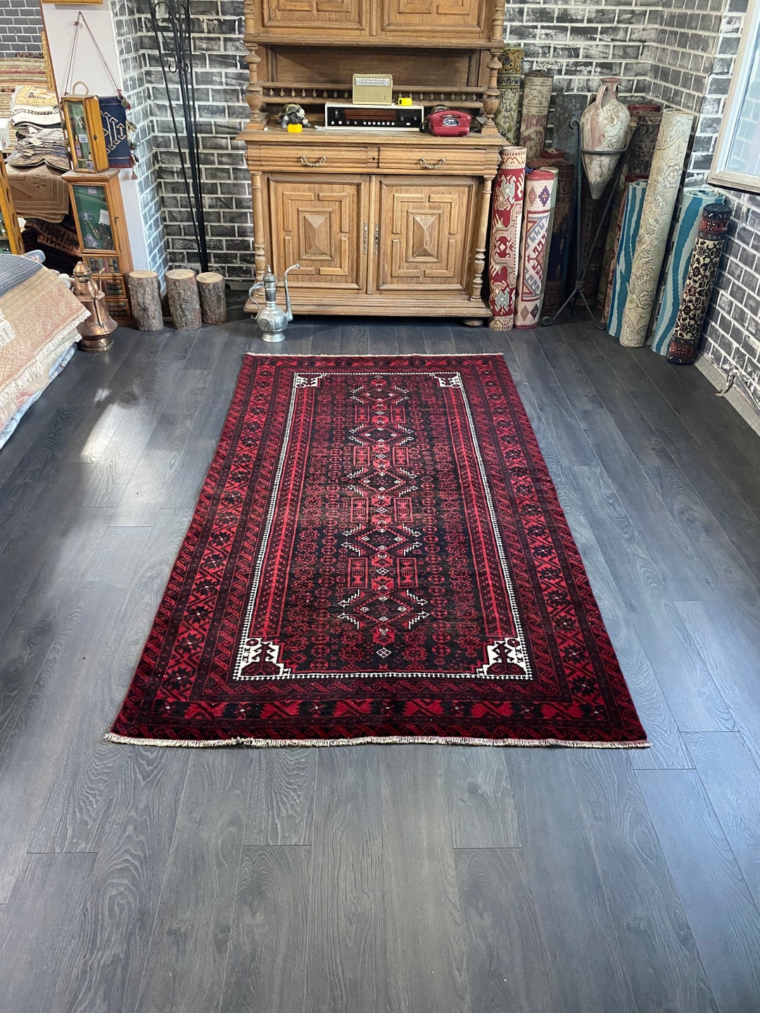 Antique Afghan Rug / Large Afghan Rug / %100 Wool Vintage Handmade ...