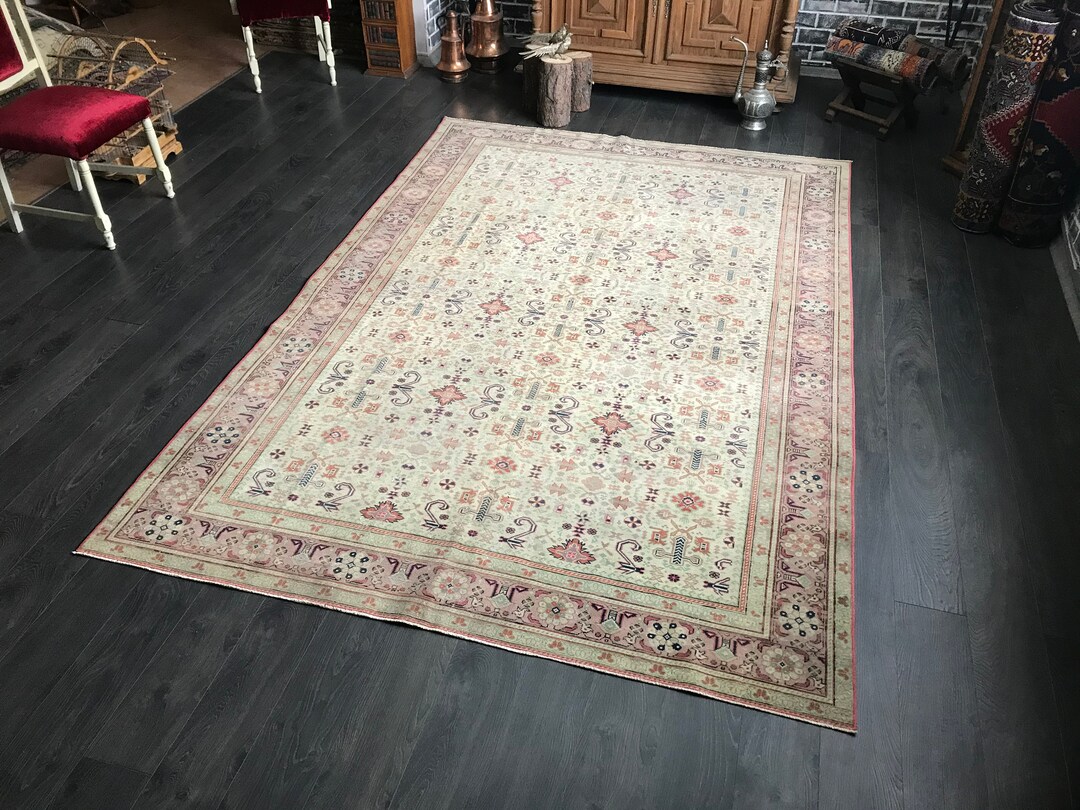 Large Area Rug, Beige Pink Rug , Large Turkish Rug, Handmade Vintage ...