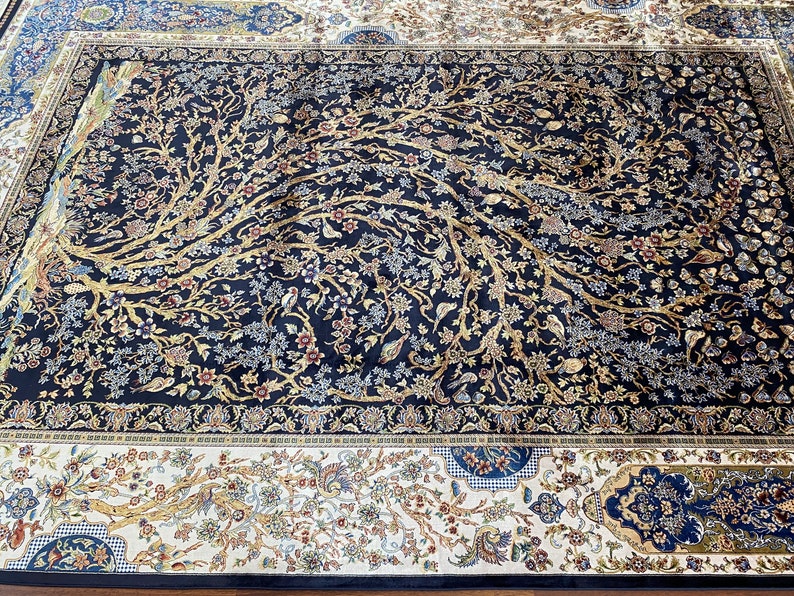 Blue Bamboo Silk Rug / Tree Fiqure Rug / Blue Persian Rug 5x7 ...