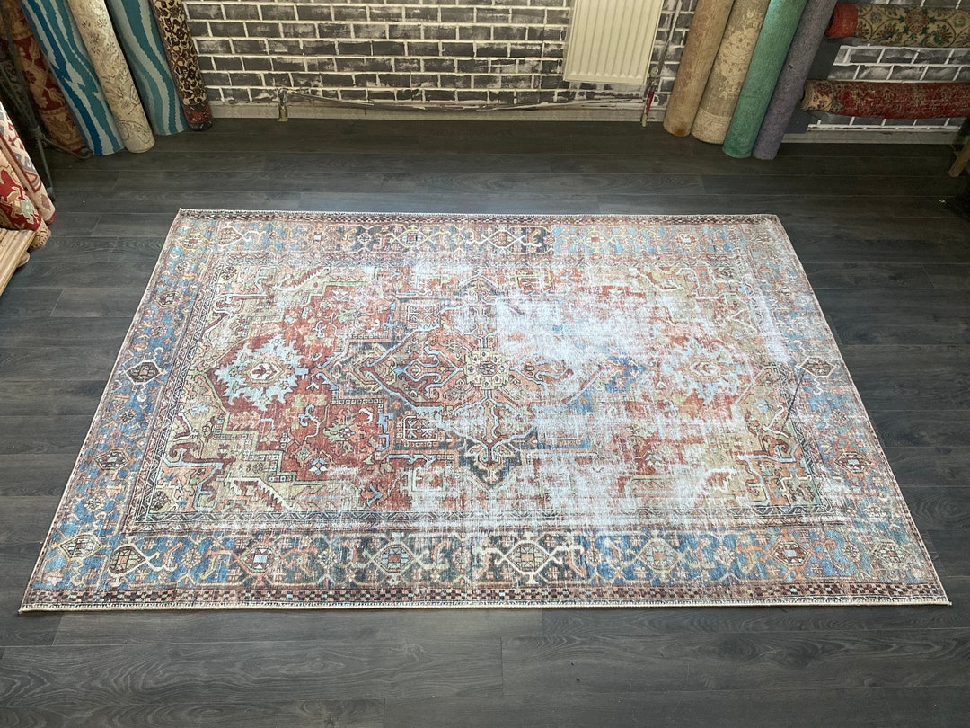 Large Persian Rug / 6x9 Heriz Rug / Vintage Style Rug / Red Heriz Rug ...