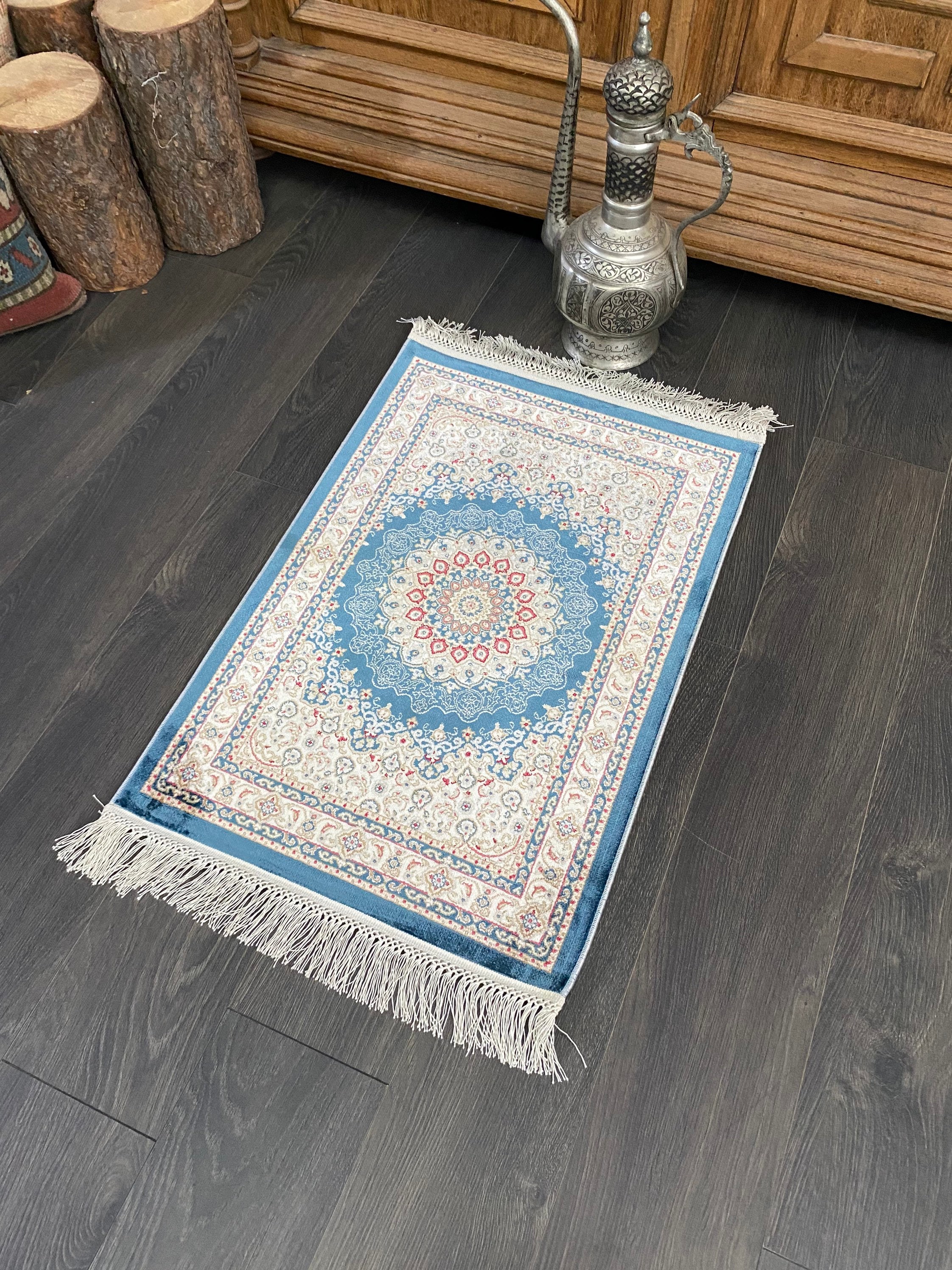 Blue Small Persian Rug / Small Rug / Bamboo Silk Rug / Mini Persian Rug ...