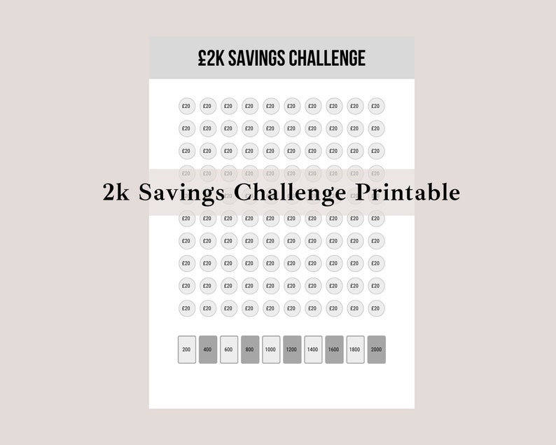 2k Savings Challenge Printable, Cute Savings Challenge Printable, Money ...
