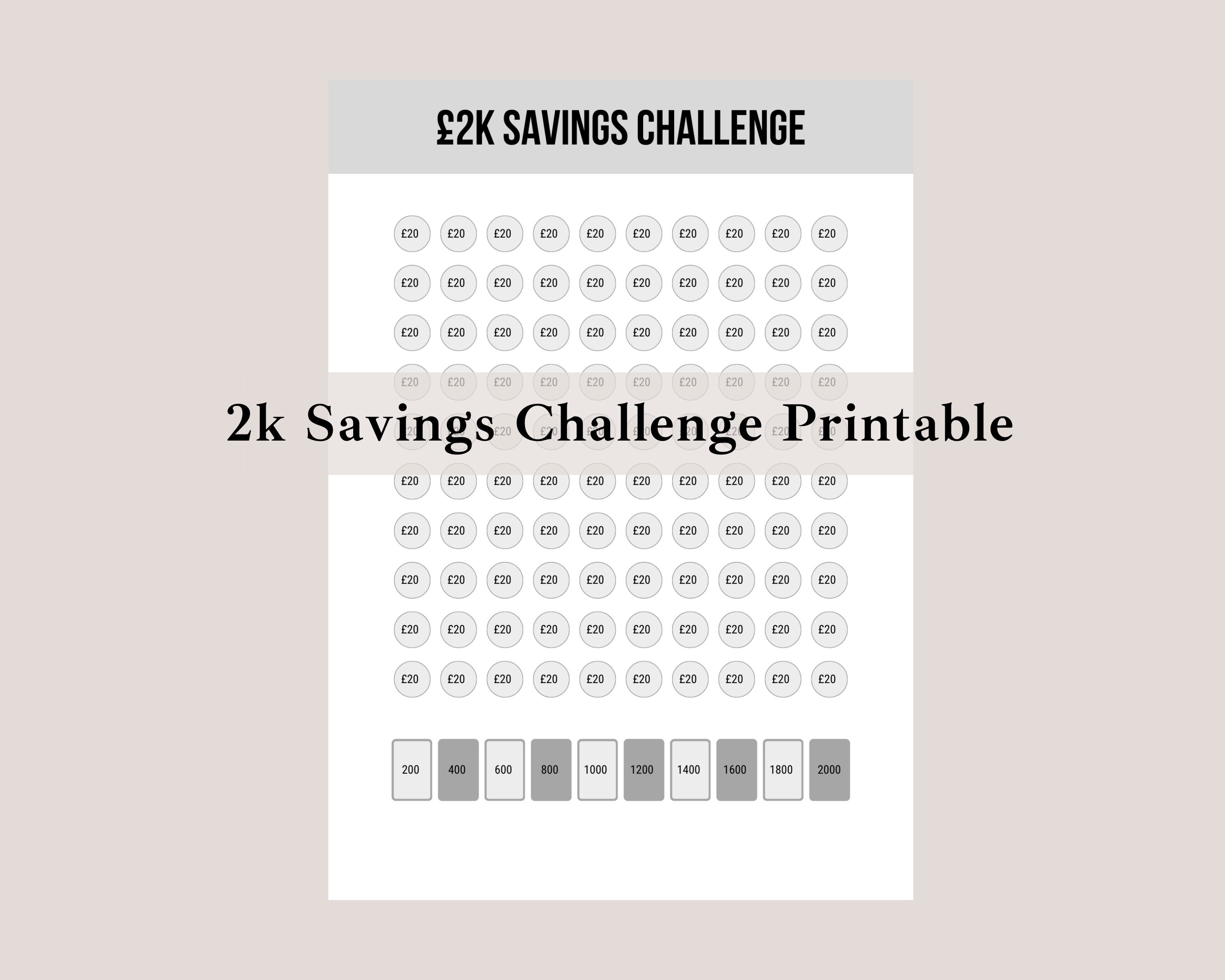 2k Savings Challenge Printable, Cute Savings Challenge Printable, Money ...