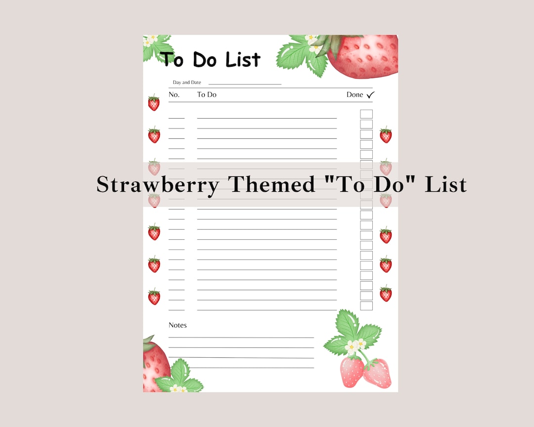 Strawberry Themed to Do List, Pretty Strawberry Themed Stationery ...