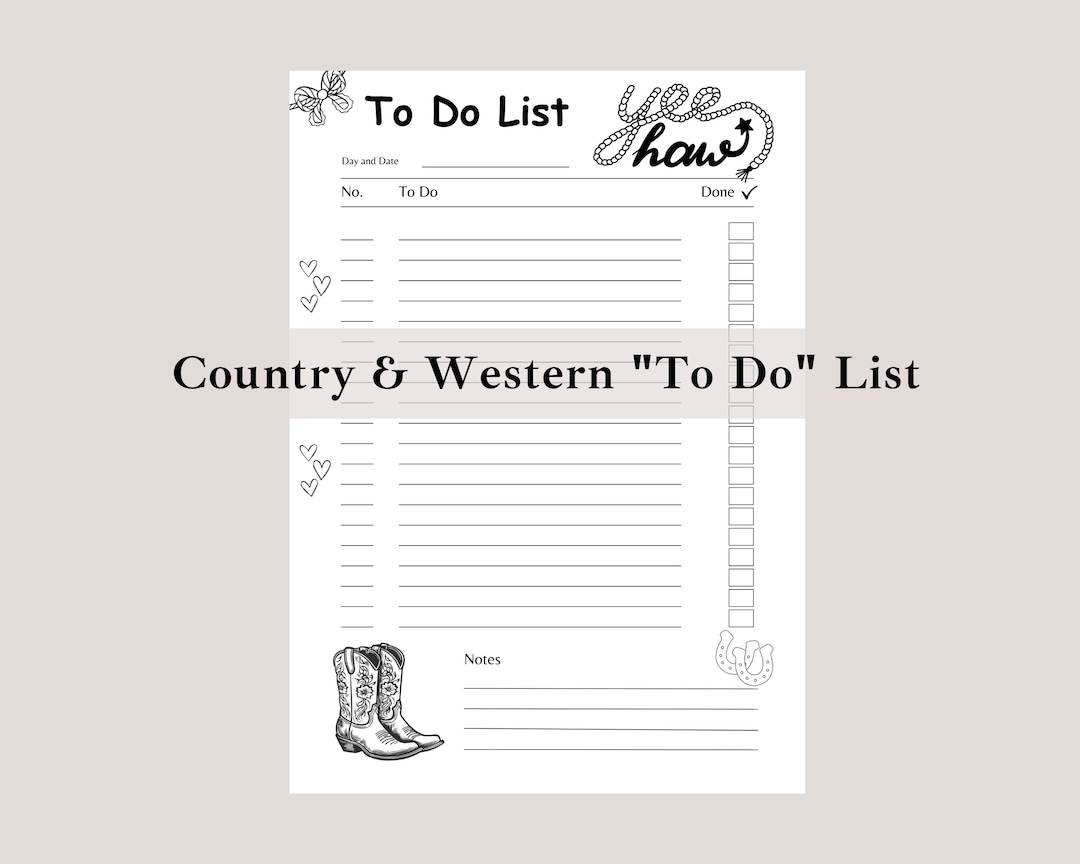 Country & Western Stationery, Cowgirl Themed to Do List, A to Do List ...