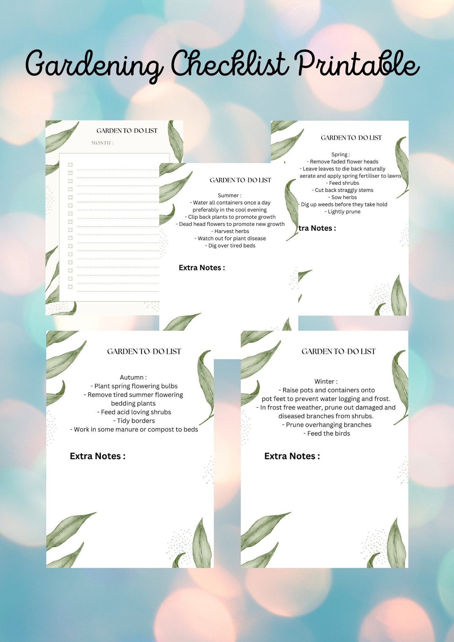 Printable Yearly Gardening Checklist, Gardening Checklist Printable ...