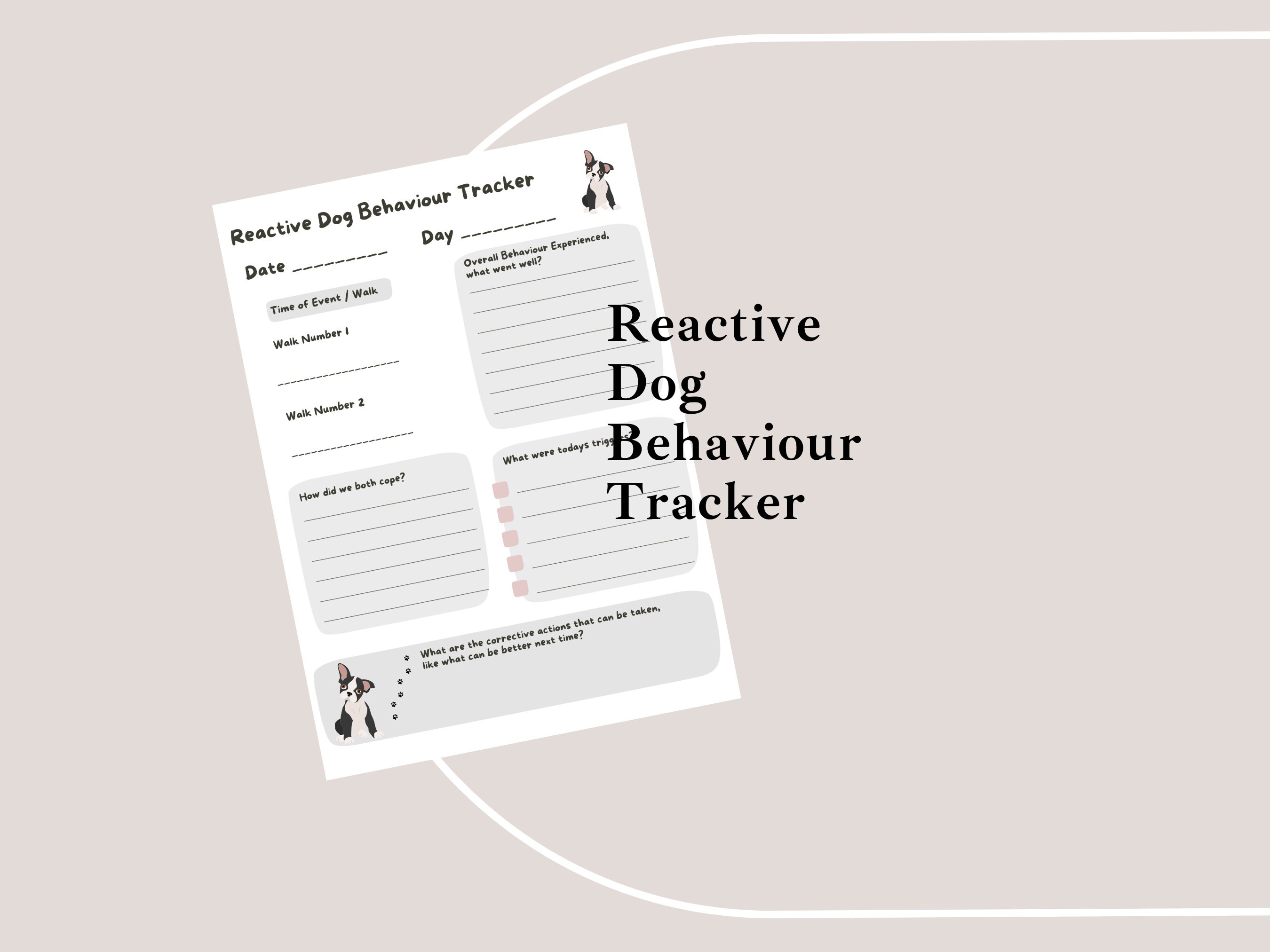 Reactive Dog Behaviour Tracker, Dog Training List, Dog Behaviour ...