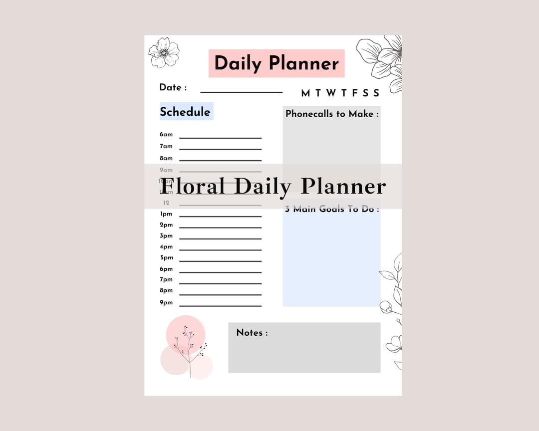 Printable Daily Planner, Daily Productivity Pdf Planner, Work Schedule ...