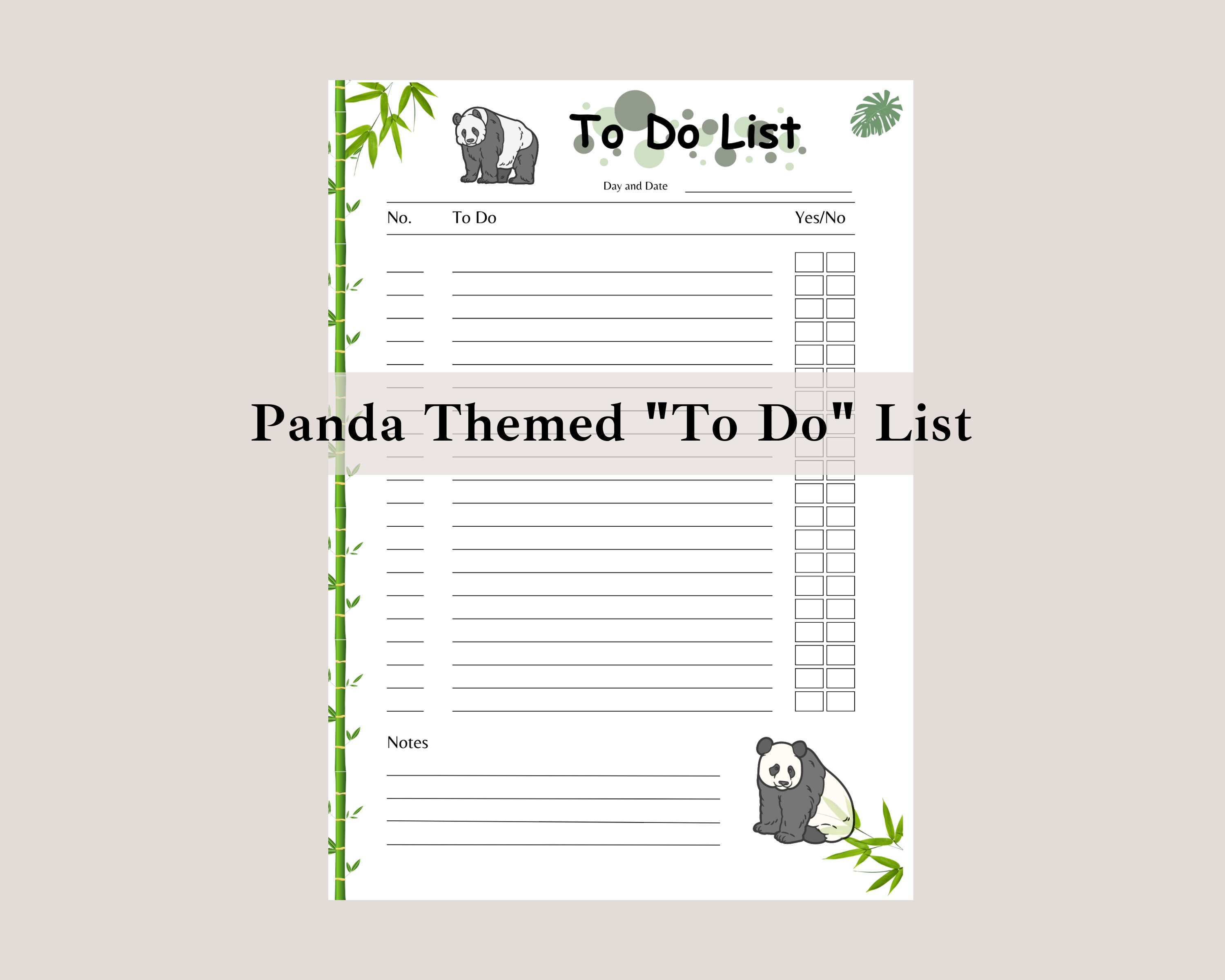 Panda Themed to Do List, Panda Themed Daily Planner, Panda Themed Daily Printable, to Do List ...
