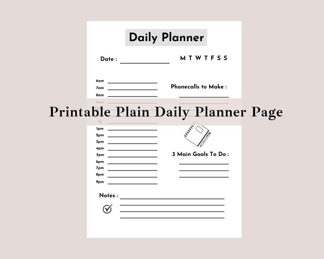 Printable Daily Planner, Work Schedule Planner, Plain Printable Daily ...