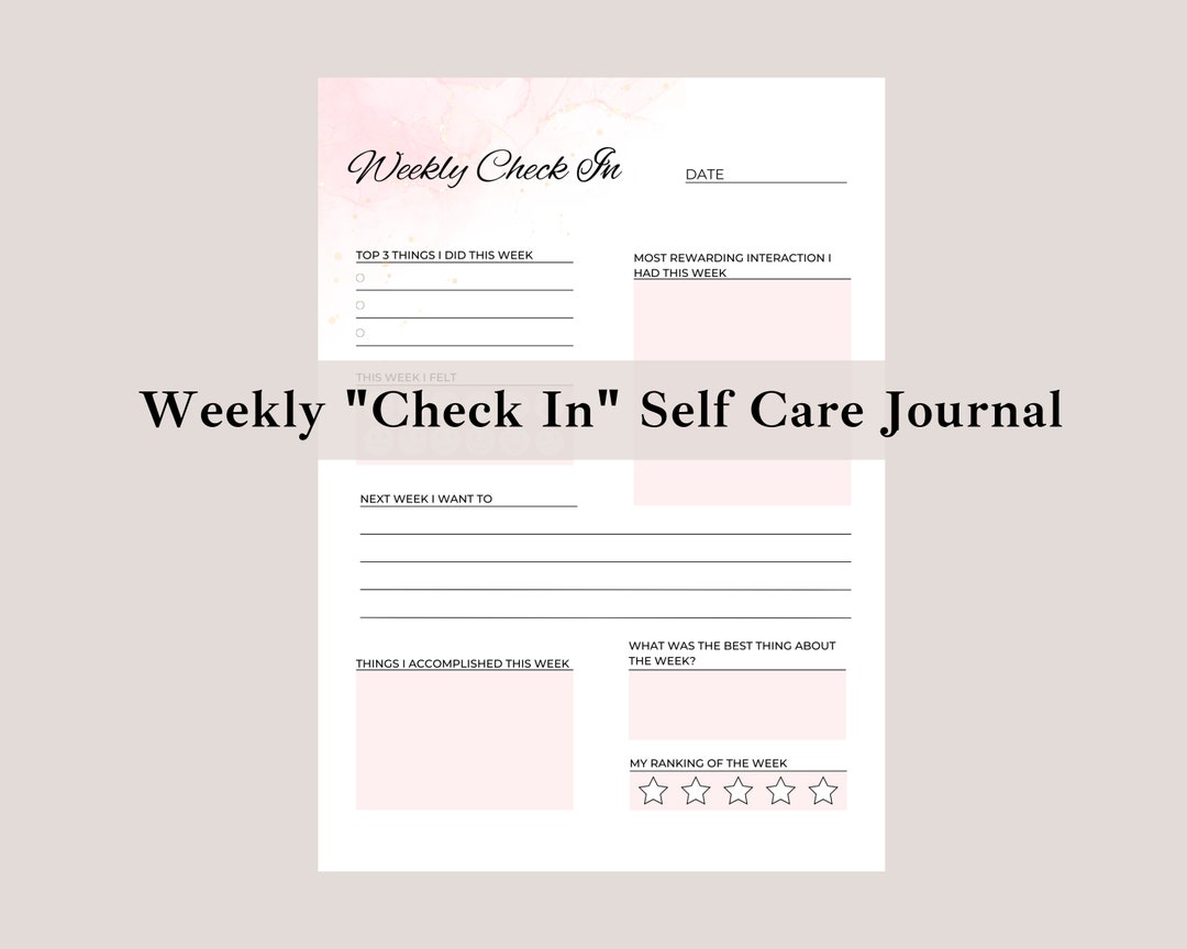 Weekly Check in Self Care Journal, Weekly Check in Journal Page, Self ...