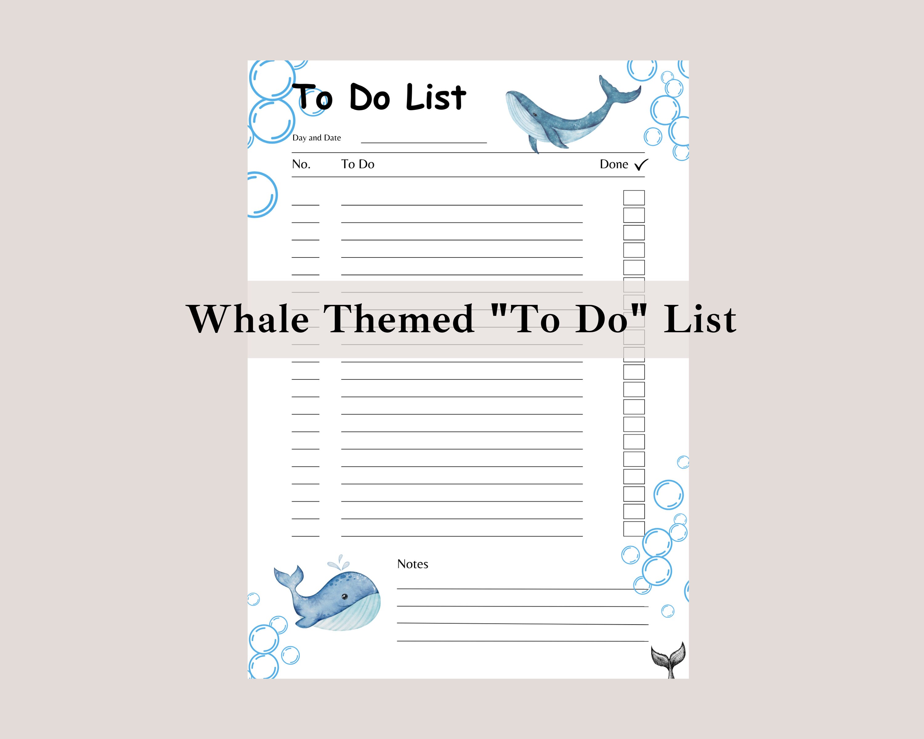 Whale Themed Stationery, Whale Themed to Do List, Whale Themed Daily ...