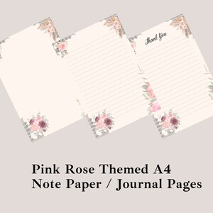 Pink Rose Themed Stationery, Note Paper for Letter Writing, Lined A4 ...