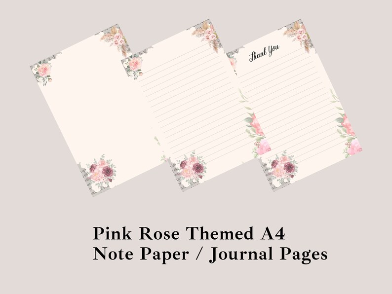Pink Rose Themed Stationery, Note Paper for Letter Writing, Lined A4 ...