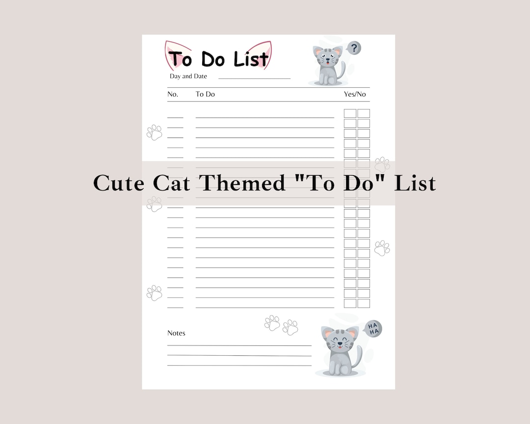 Cat Themed to Do List, Cute Cat to Do List Planner, Printable to Do ...