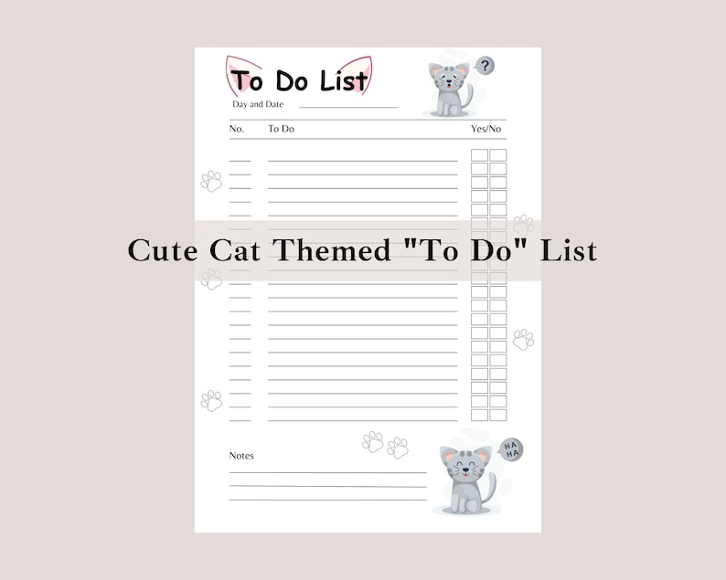 Cat Themed to Do List, Cute Cat to Do List Planner, Printable to Do ...