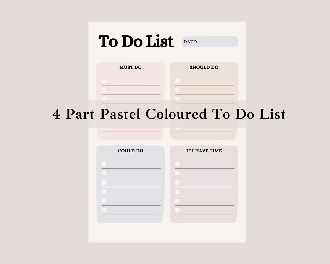 4 Part Pastel Themed to Do List, Printable Check List Planner ...