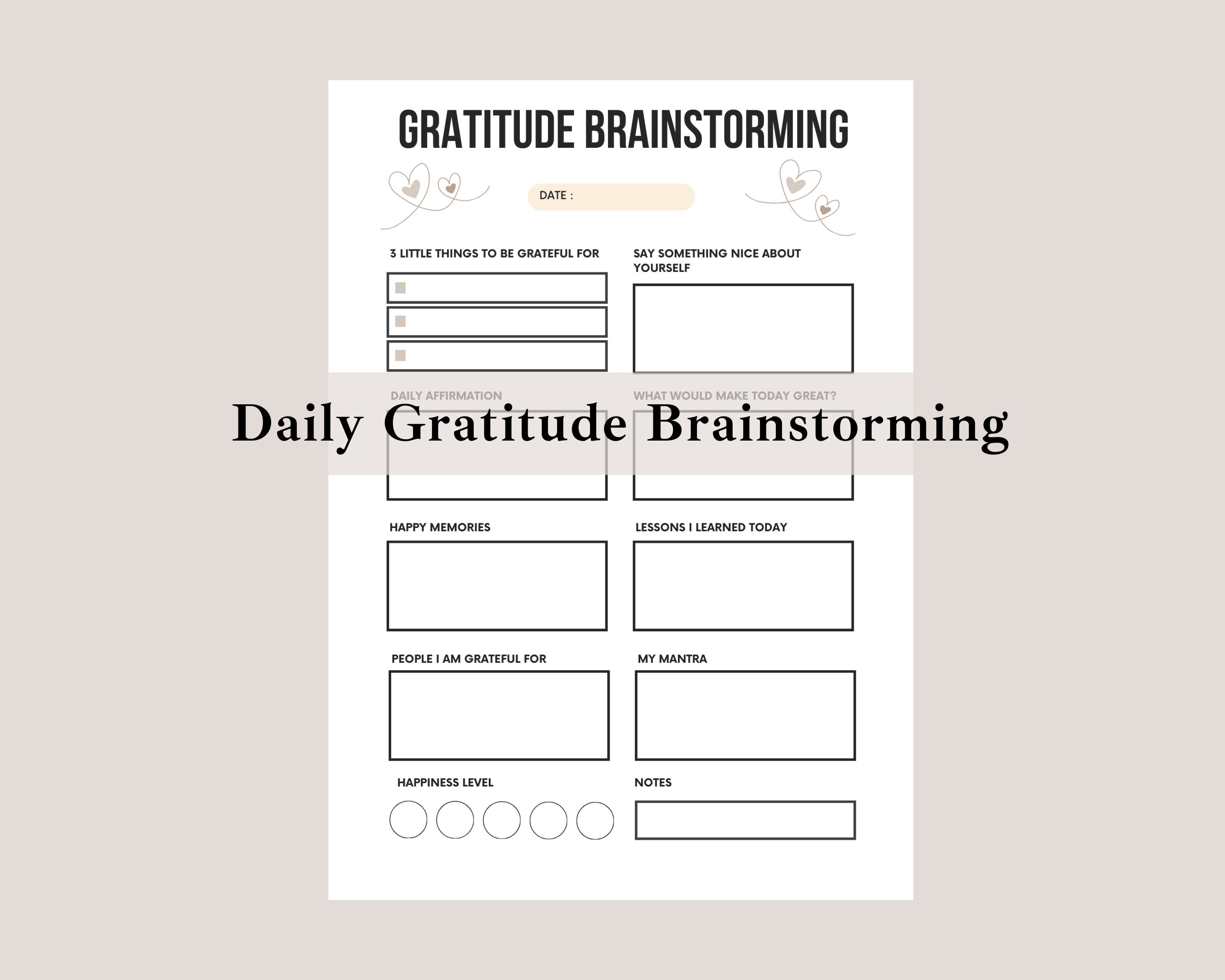 Brainstorming Worksheet, Gratitude Brainstorming Printable, Daily ...