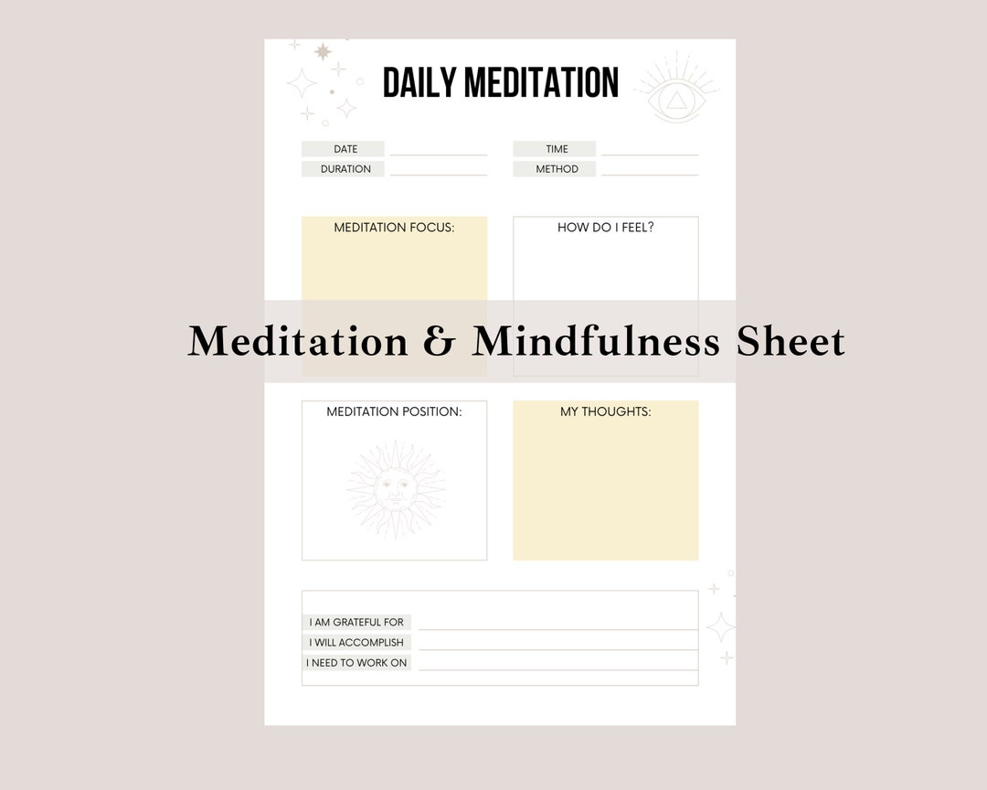 Meditation and Mindfulness Worksheet, Printable Meditation Tracker ...