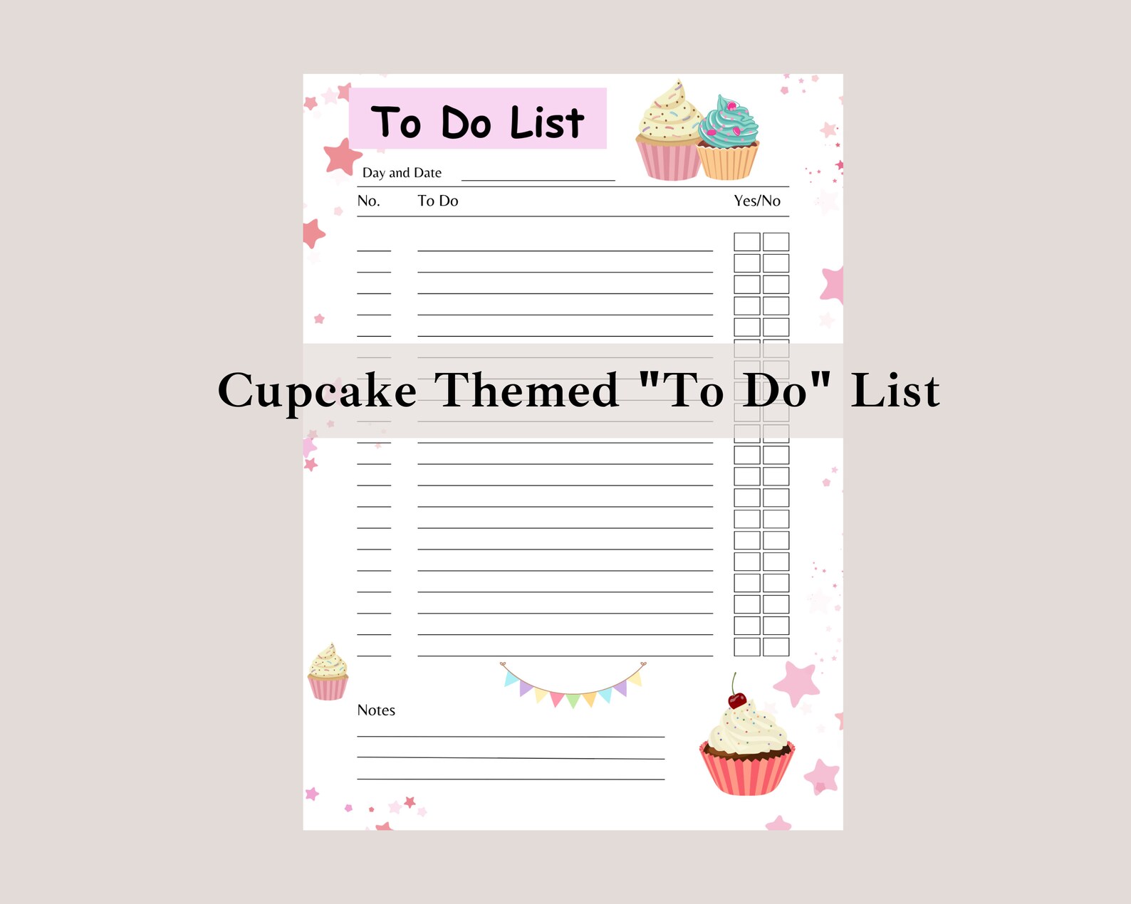 Cupcake Themed to Do List, Cupcake Themed Daily Planner, Cupcake Themed ...