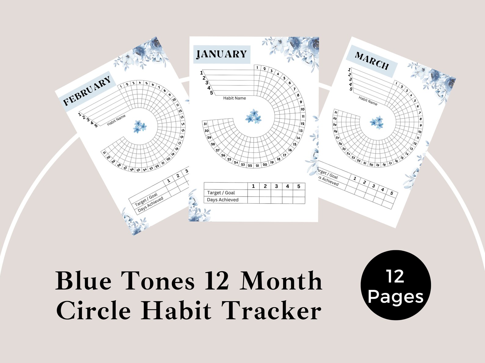Circle Habit Tracker, Blue Themed Circle Habit Tracker, Routine Tracker ...