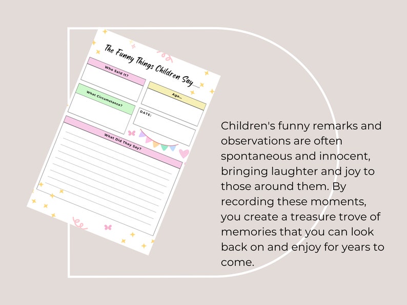 Funny Things Children Say Tracker, Things Our Children Say Note Page ...