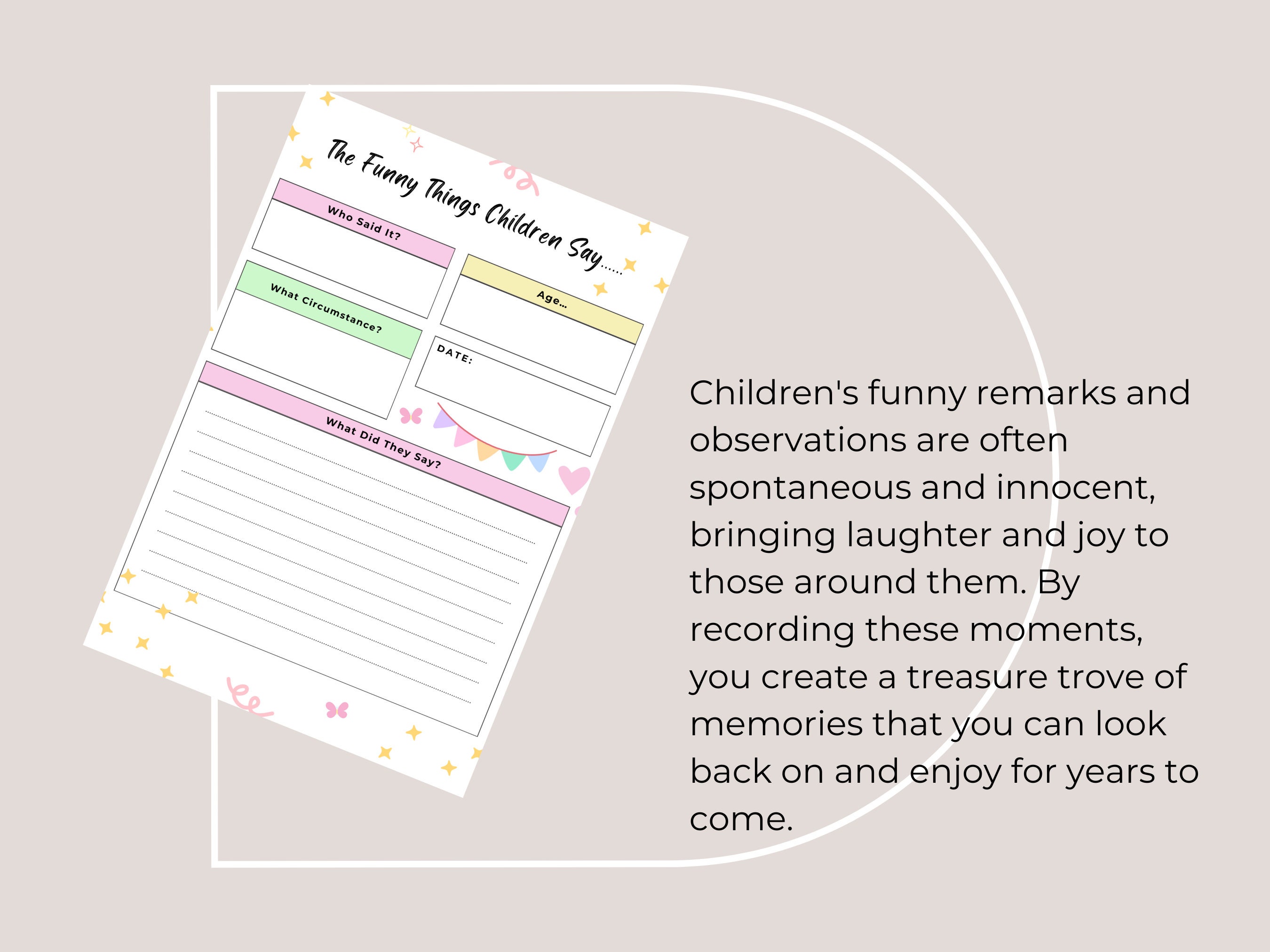 Funny Things Children Say Tracker, Things Our Children Say Note Page ...